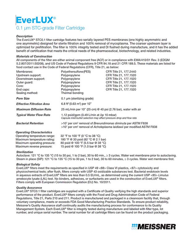 EverLUX® PES Membrane (Hydrophilic) | Meissner Corporation