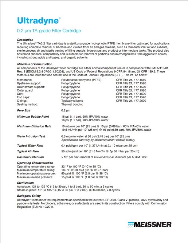 Ultradyne® PTFE Membrane (Hydrophobic) | Meissner Corporation