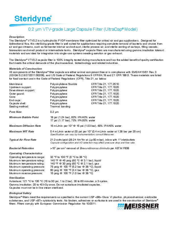 UltraCap® Capsule Filter | Meissner Corporation