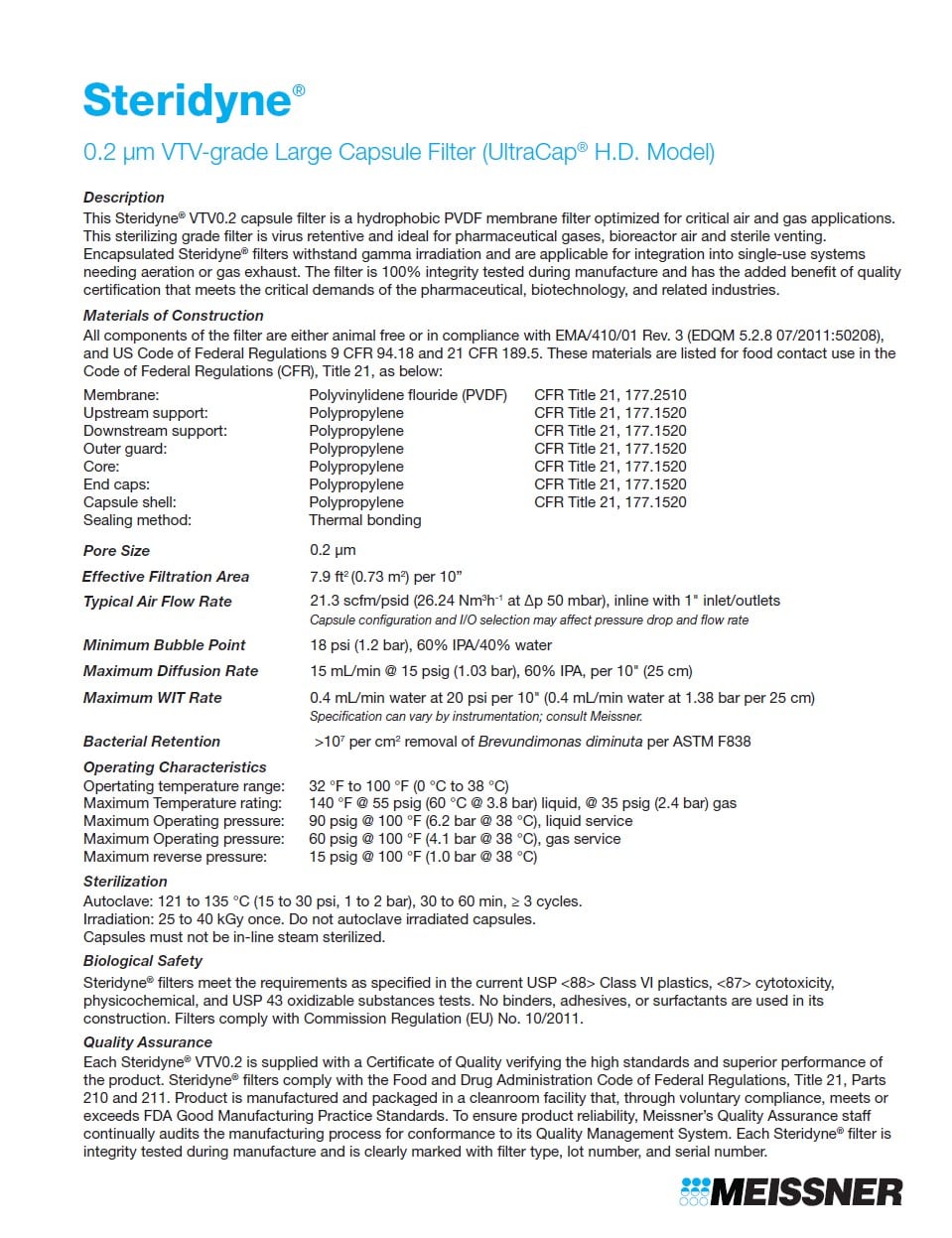 Spec Sheets | Meissner Corporation