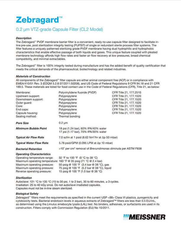 Zebragard™ Hydrophilic/Hydrophobic PVDF Membrane Barrier Filter